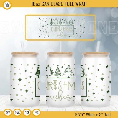 Christmas Vibes Libbey Can Glass 16 Oz SVG, Christmas Tree Can Glass ...