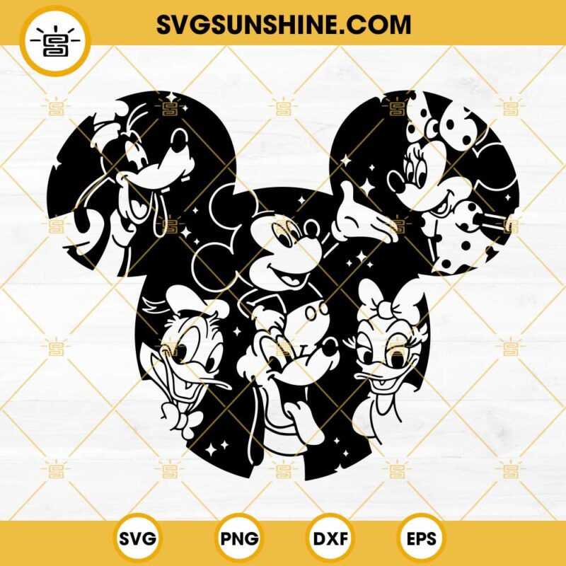 Disneyland Friends Mouse Ears SVG, Mickey Minnie Goofy Donald Daisy Pluto SVG Cut File Outline ...