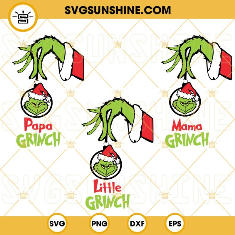 Family Grinch Hand SVG Bundle, Grinch Hand Holding Ornament SVG, Little Grinch SVG, Mama Grinch ...