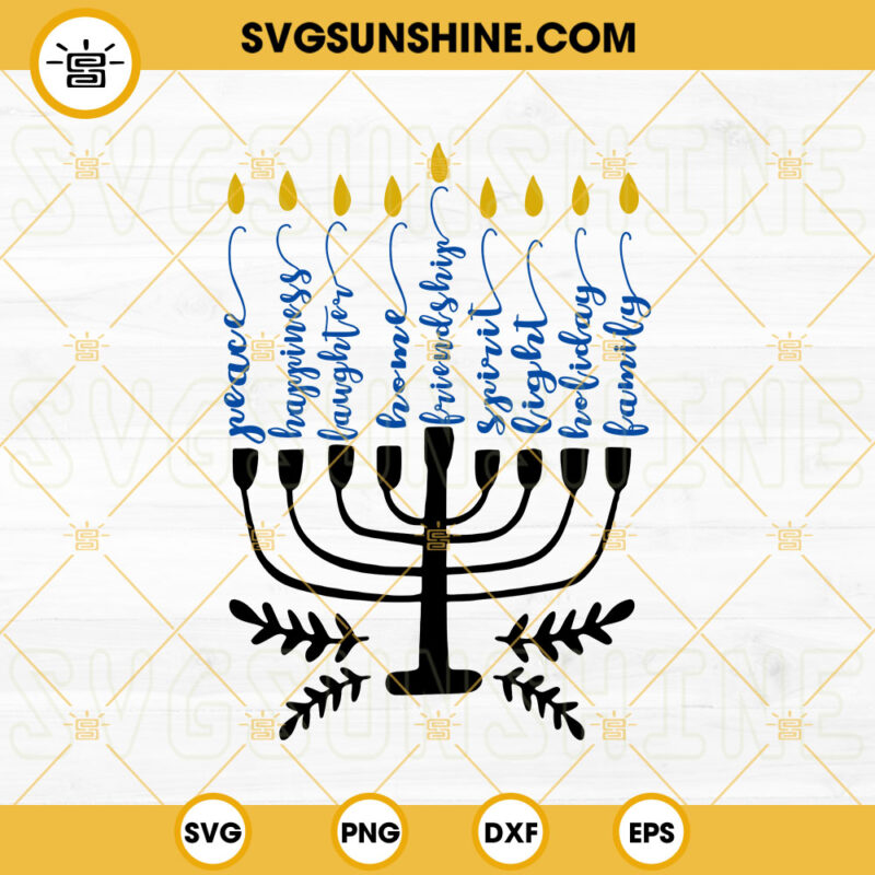 Happy Hanukkah SVG, Hanukkah Menorah and Dreidel SVG, Retro Hanukkah ...