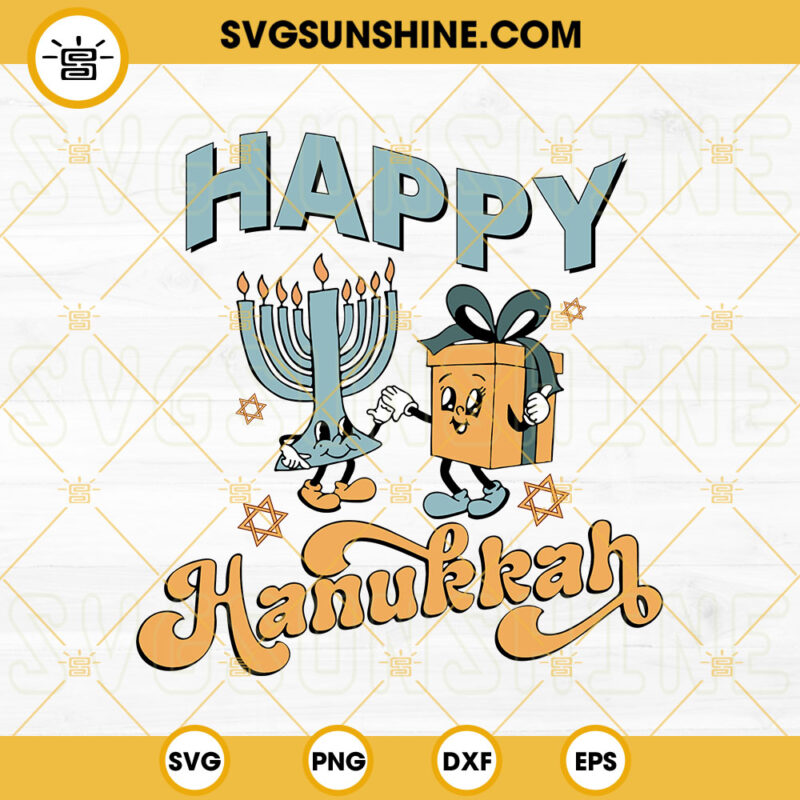 Happy Hanukkah SVG, Hanukkah Menorah and Dreidel SVG, Retro Hanukkah ...