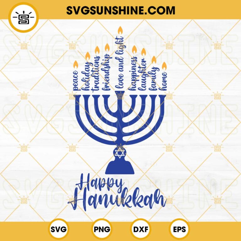 Happy Hanukkah SVG, Hanukkah Menorah and Dreidel SVG, Retro Hanukkah ...