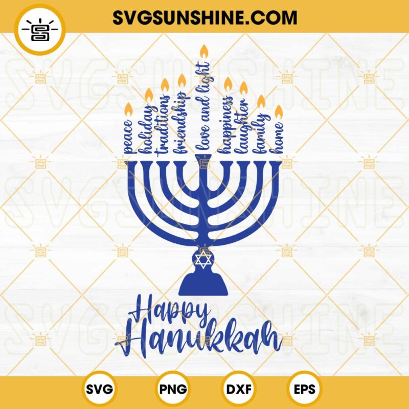 Happy Hanukkah Rainbow SVG, Cute Chanukah SVG, Light Menorah Candle Lit ...