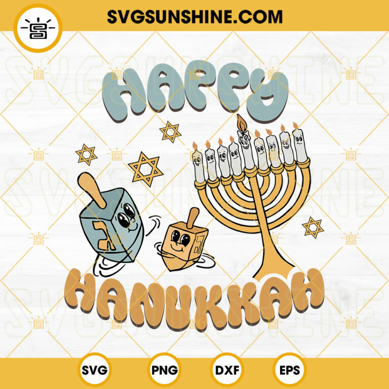 Happy Hanukkah SVG, Hanukkah Menorah and Dreidel SVG, Retro Hanukkah ...