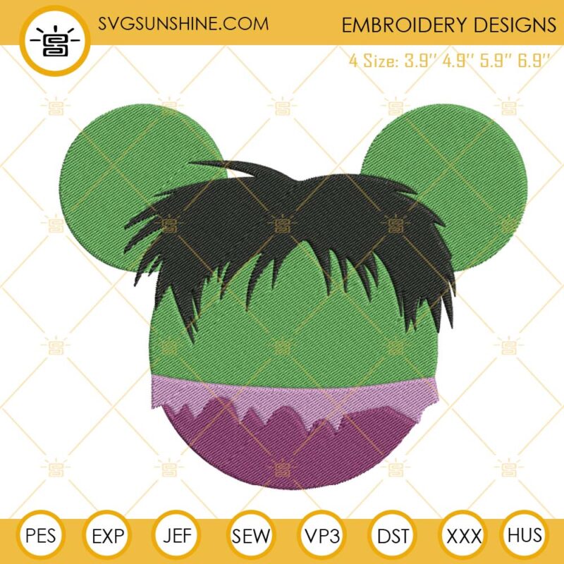 Hulk Mouse Ears Embroidery Design, Superhero Embroidery Design Files