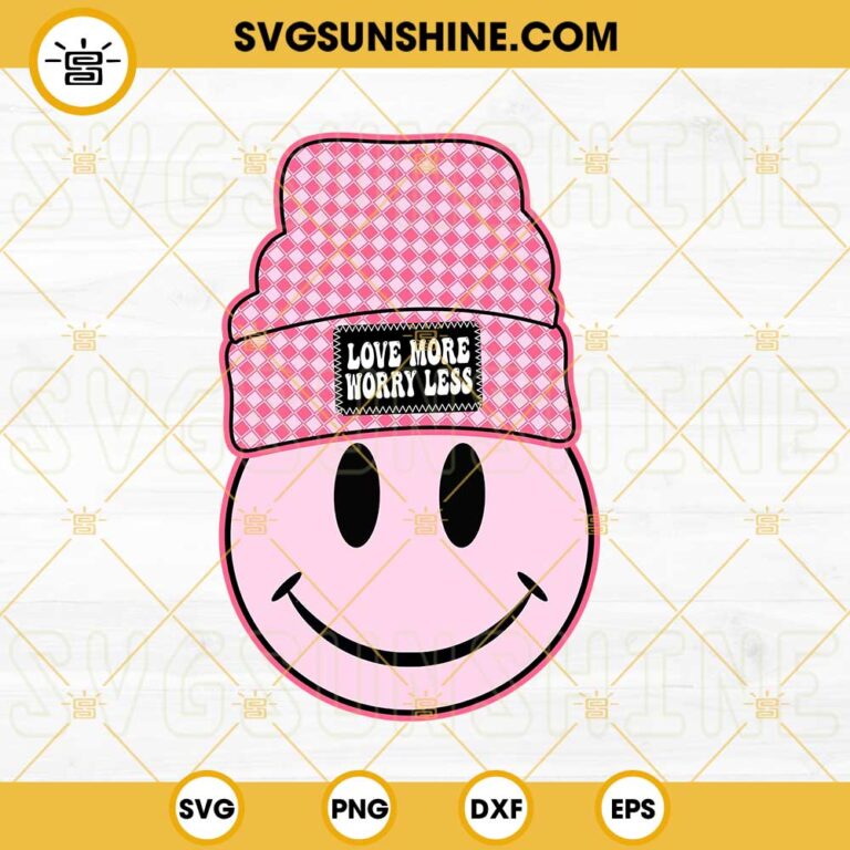 Smiley Face Valentine PNG, Love More Worry Less PNG, Groovy Pink Smiley ...