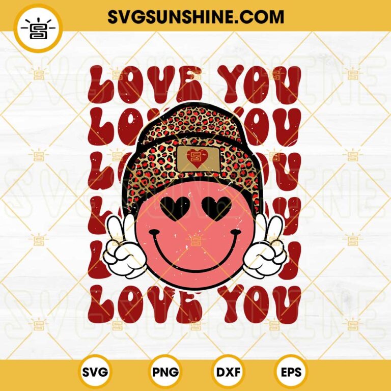 Love You Smiley Face SVG, Couple SVG, Hearts SVG, Retro Valentine's Day ...