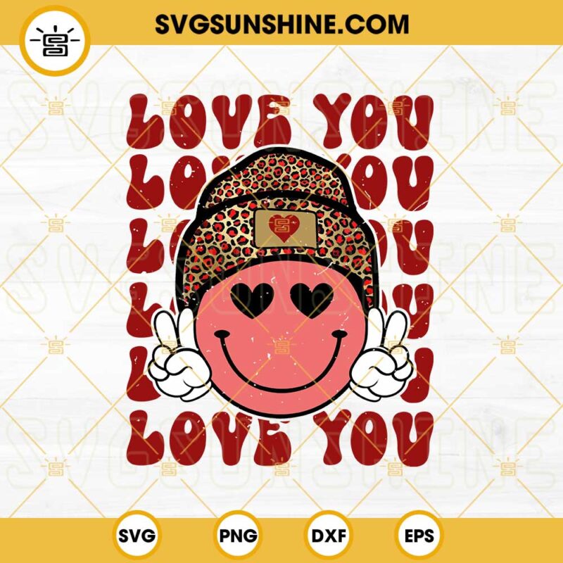 Love You Smiley Face SVG, Couple SVG, Hearts SVG, Retro Valentine's Day ...