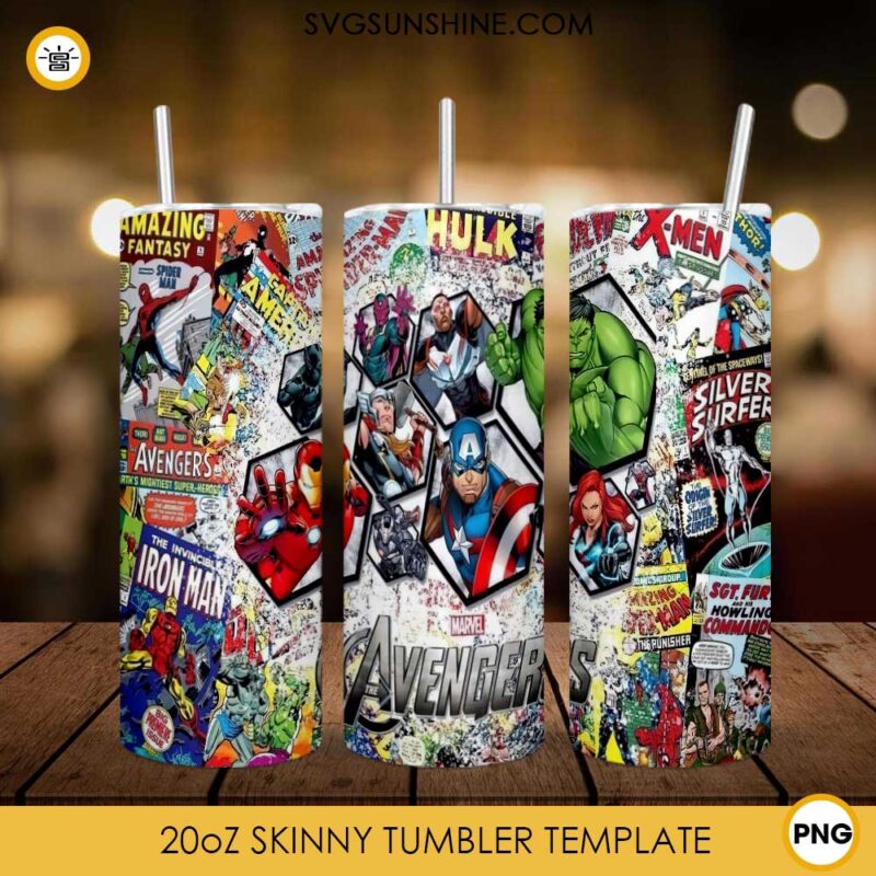 Marvel Avengers 20oz Tumbler Wrap PNG, Superhero 20oz Skinny Tumbler ...
