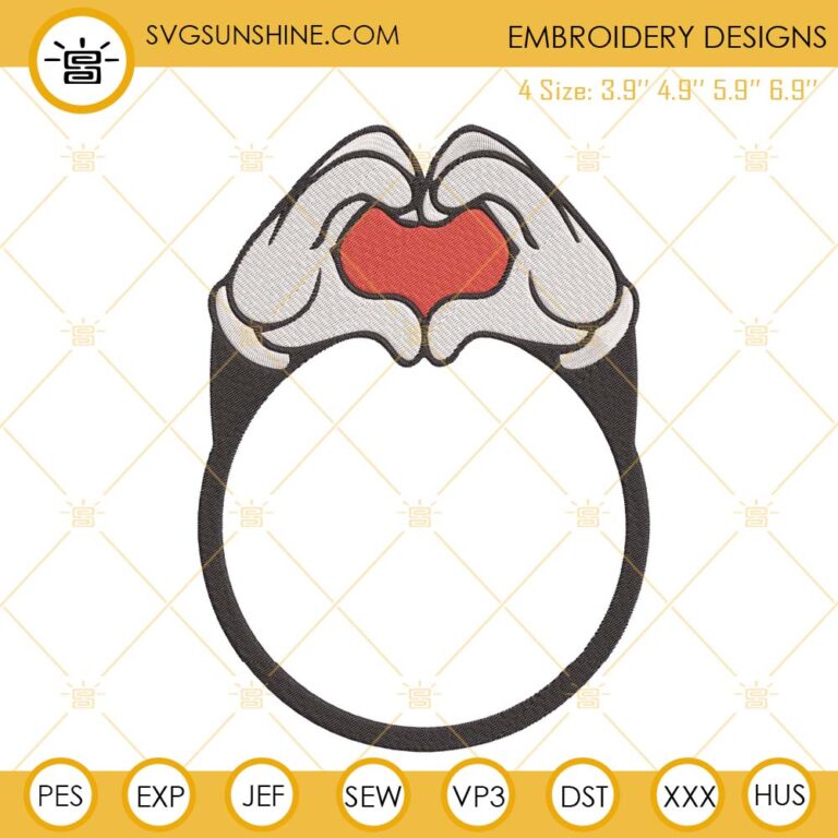 Mickey Hand Heart Ring Embroidery Files, Disney Ring Wedding Embroidery ...