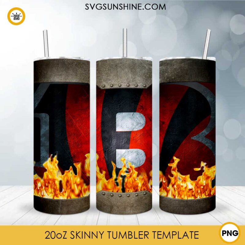 Cincinnati Bengals Fire And Flame 20oz Skinny Tumbler Template PNG ...