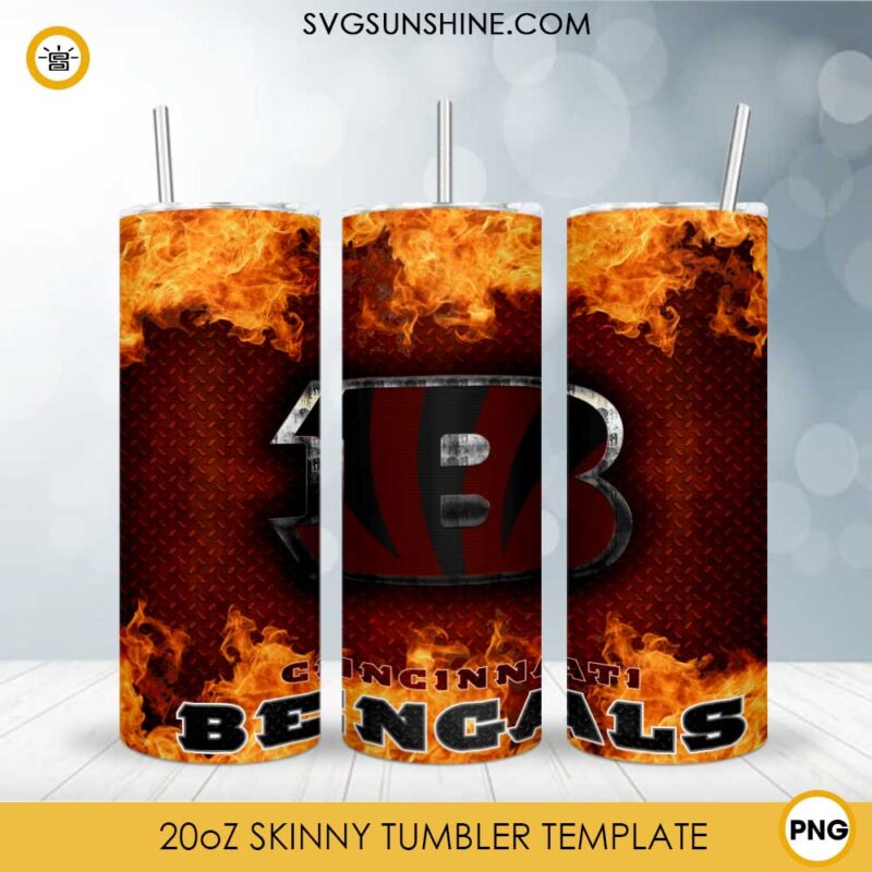 Cincinnati Bengals Fire And Flame Flare On Metal 20oz Skinny Tumbler ...