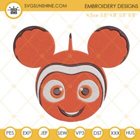 Nemo Mickey Mouse Ears Embroidery Design, Finding Nemo Embroidered