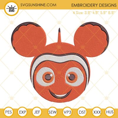 Nemo Mickey Mouse Ears Embroidery Design, Finding Nemo Embroidered