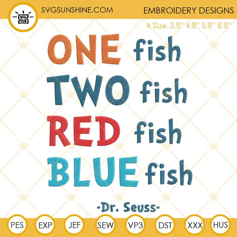 One Fish Two Fish Red Fish Blue Fish Embroidery Designs, Dr Seuss ...