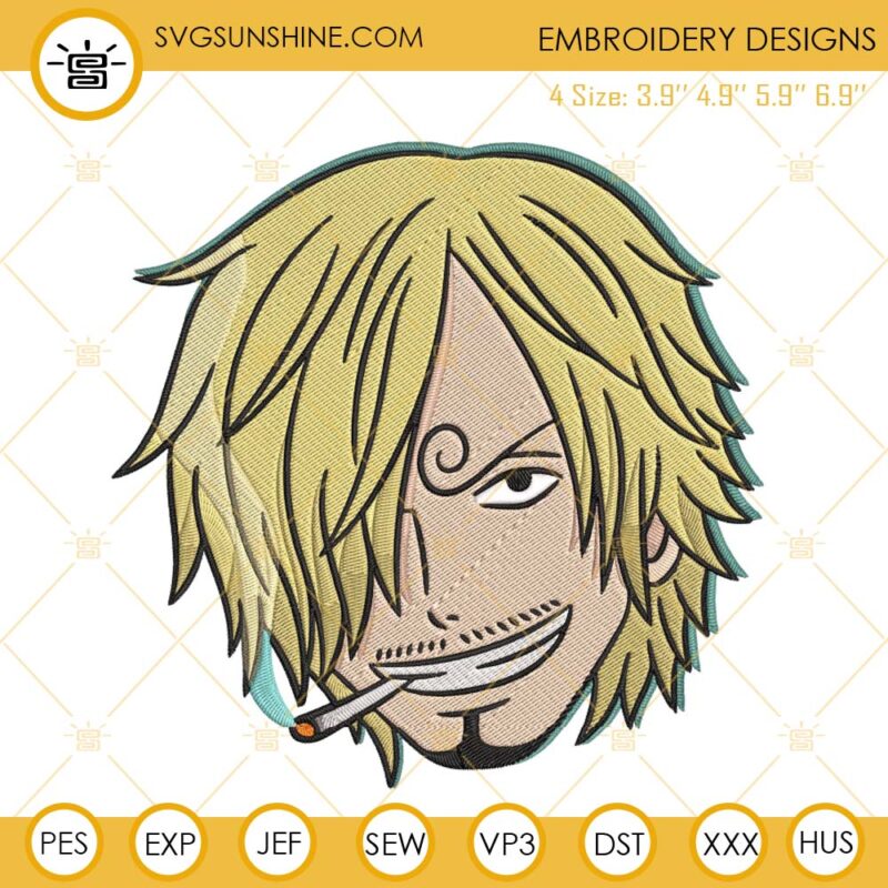 Sanji Vinsmoke Embroidery Design, One Piece Embroidery Files