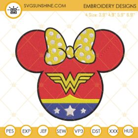 Wonder Woman Minnie Mouse Head Embroidery Design File Digital Download