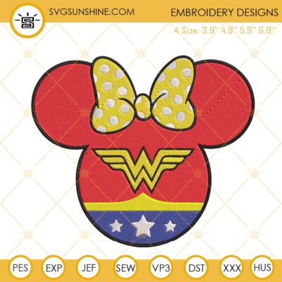 Wonder Woman Minnie Mouse Head Embroidery Design File Digital Download