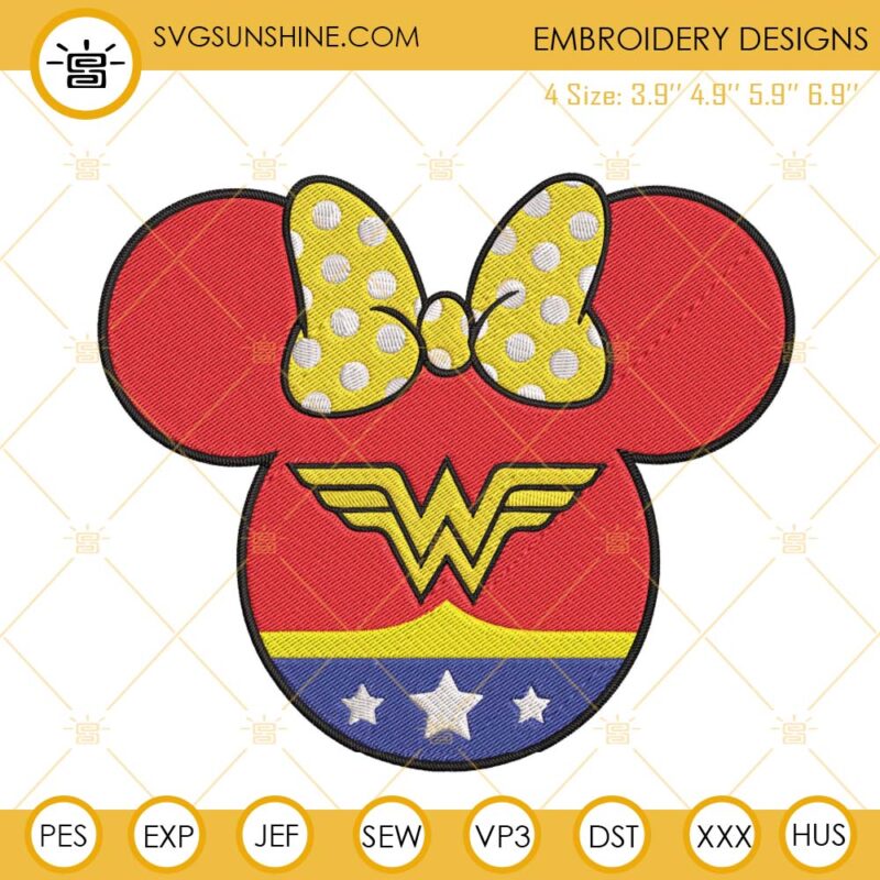 Wonder Woman Minnie Mouse Head Embroidery Design File Digital Download