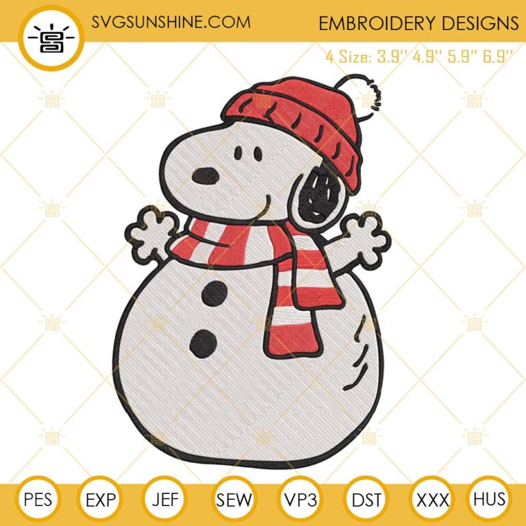 Snoopy Snowman Embroidery Files, Snoopy Christmas Machine Embroidery Design