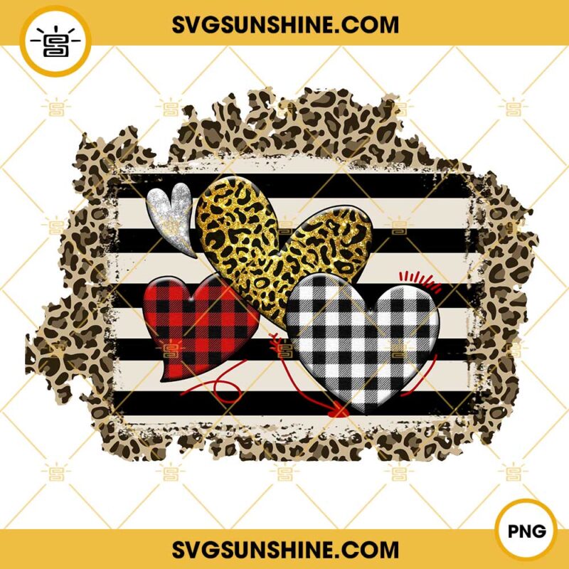 Love Hearts Buffalo Plaid And leopard Glitter PNG, Hearts Valentine PNG ...