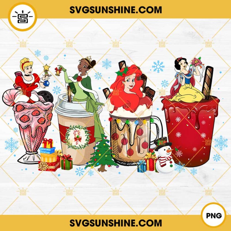 Disney Princess Coffee Christmas PNG, Disney Princess Merry Christmas ...