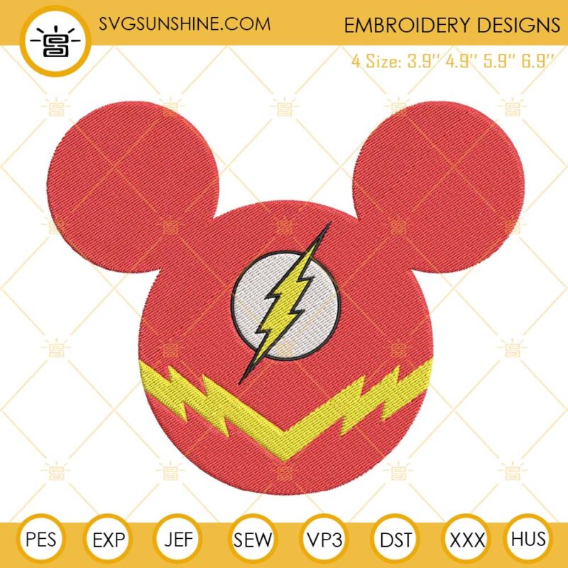 Flash Superhero Mouse Ears Embroidery Design File