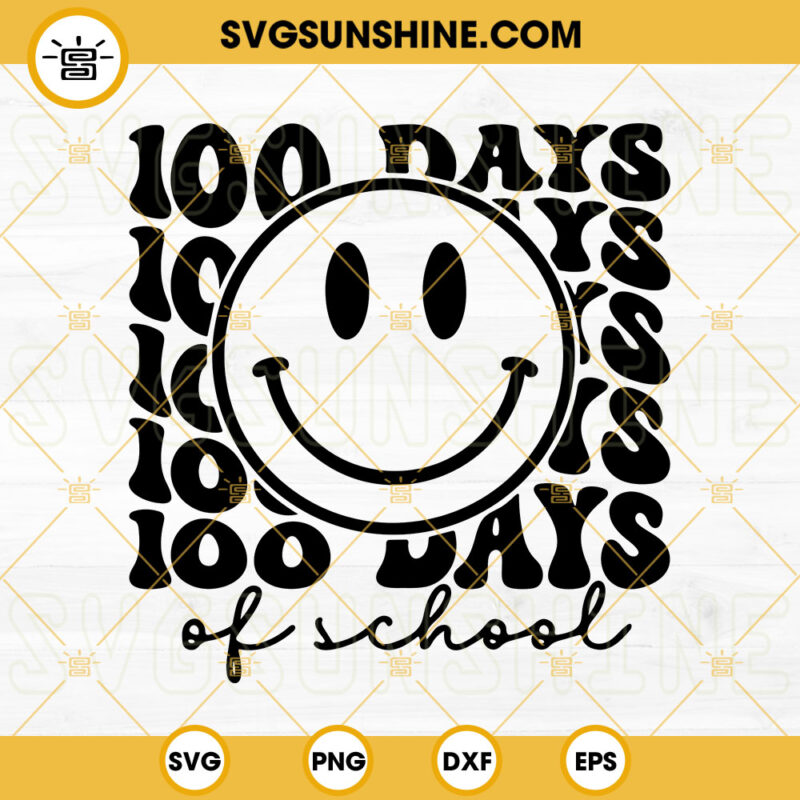 100 Days Of School Smiley Face SVG, Retro Smiley SVG, Happy 100 Days Of ...