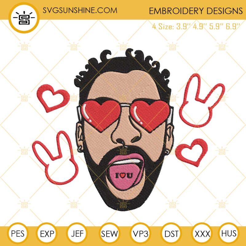 Bad Bunny Heart Sunglasses Embroidery Files, Bad Bunny Valentines ...