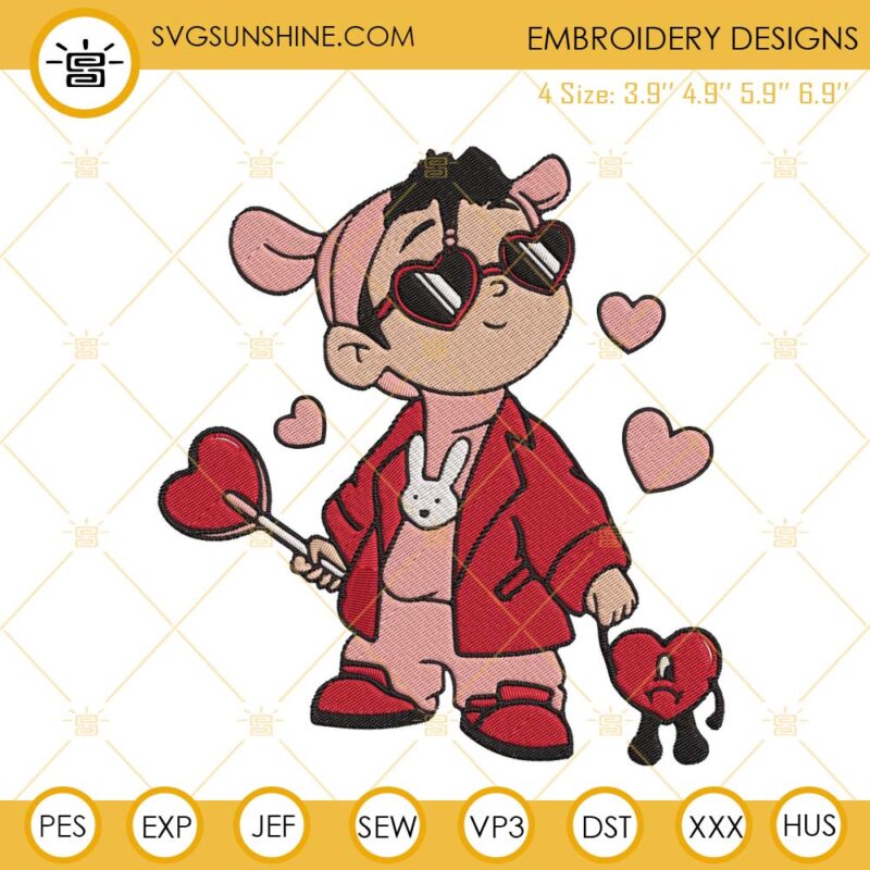 Bad Bunny Valentines Embroidery Files, Baby Benito Valentines Machine ...