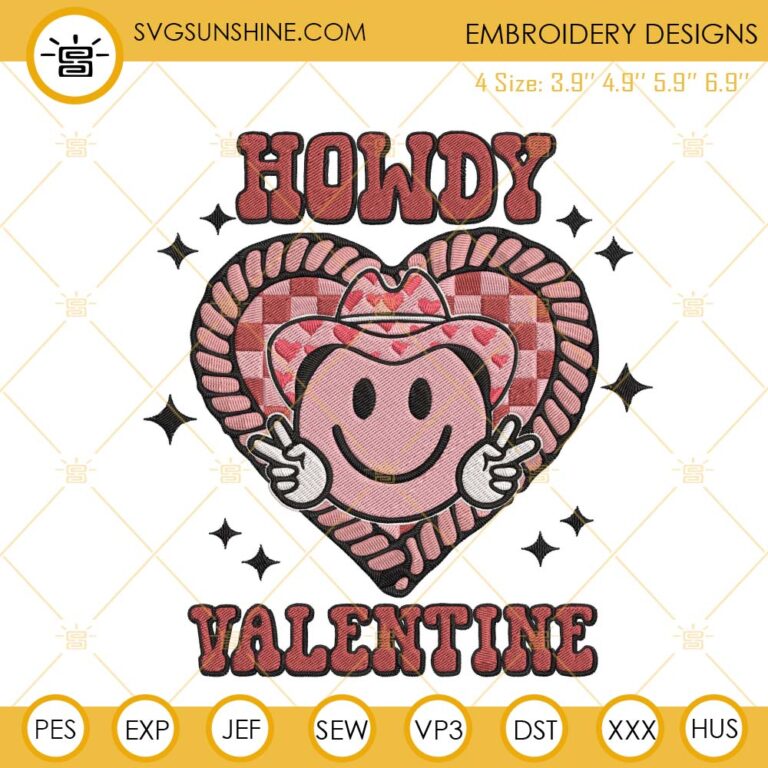Howdy Valentine Embroidery Design, Smiley Face Cowboy Valentine ...