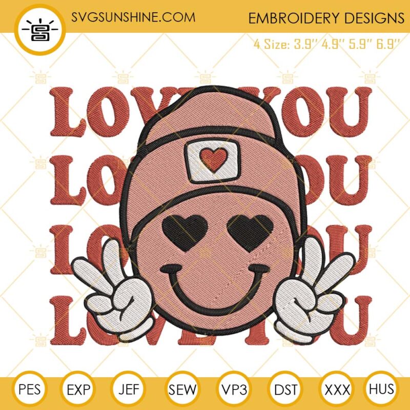 Love You Smiley Face Embroidery Designs, Retro Valentines Smile Face ...