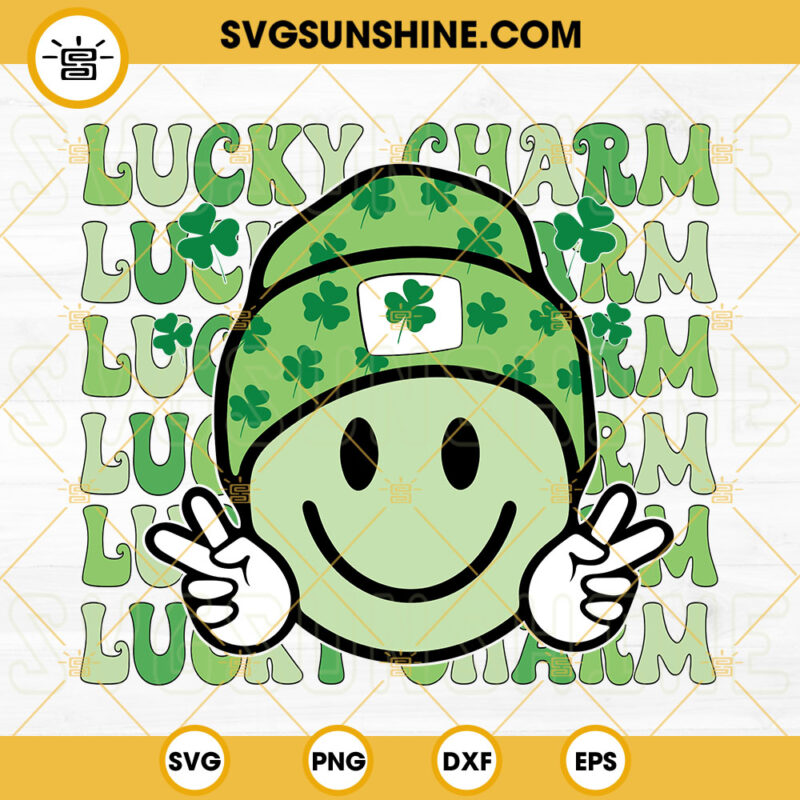Lucky Charm Smiley Face SVG, Shamrock SVG, Retro St Patricks Day SVG ...