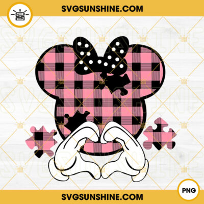 Minnie Mouse Autism Puzzle PNG, Minnie Pink Buffalo Plaid PNG, Autism ...