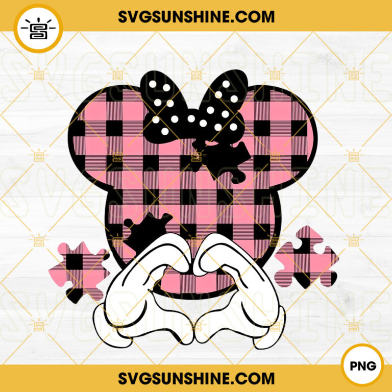 Minnie Mouse Autism Puzzle PNG, Minnie Pink Buffalo Plaid PNG, Autism ...