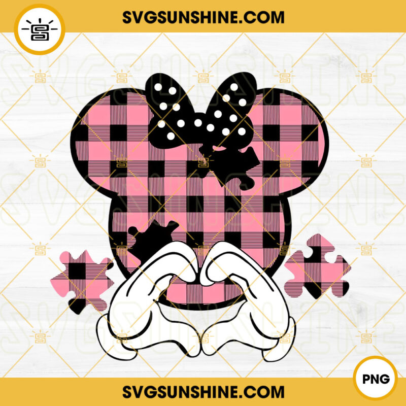 Minnie Mouse Autism Puzzle PNG, Minnie Pink Buffalo Plaid PNG, Autism ...