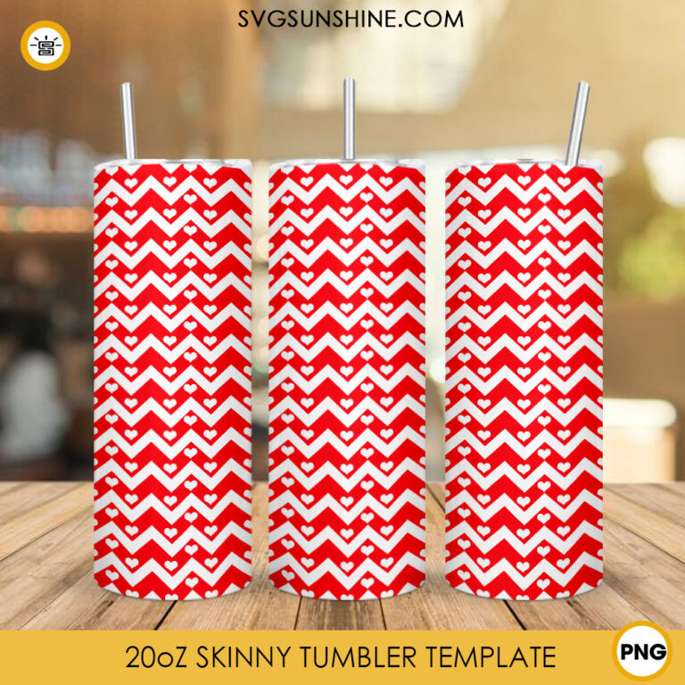 Red And White Chevron Heart Background 20oz Skinny Tumbler Wrap Design ...