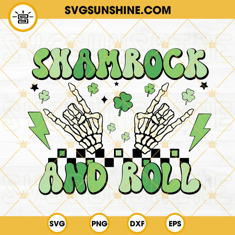 Shamrock And Roll SVG, Rocker SVG, Shamrock Rock Hand SVG, Retro St ...