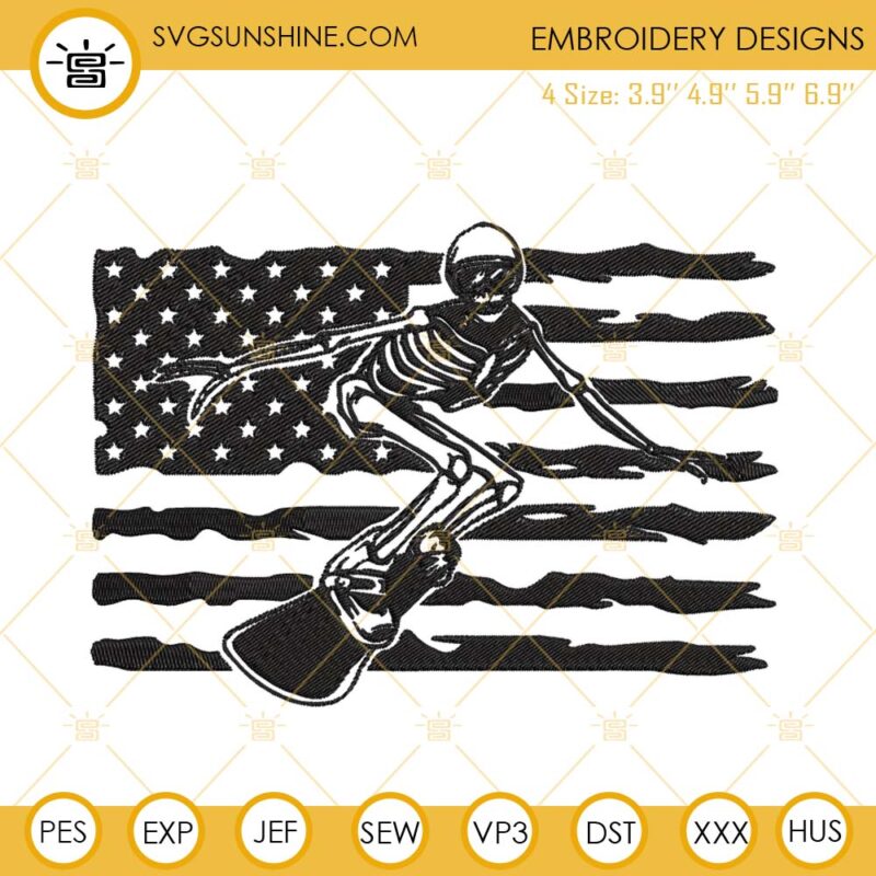Snowboarder Skeleton USA Flag Embroidery File, Snowboarding Embroidery ...