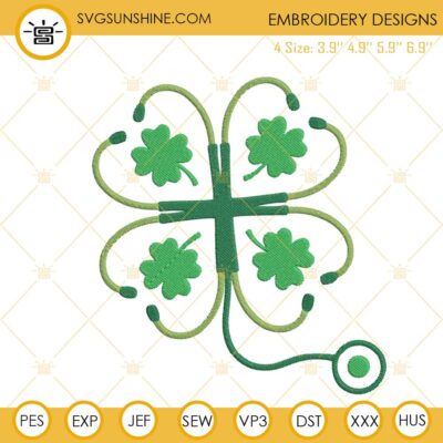 Heart Stethoscope Shamrocks Clover Embroidery Files, St Patricks Day ...