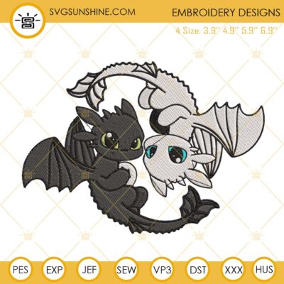 Toothless And Light Fury Embroidery Files, How To Train Your Dragon ...