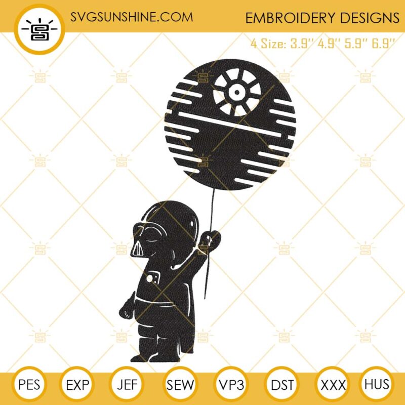 Darth Vader Death Star Balloon Embroidery File, Star Wars Embroidery Design