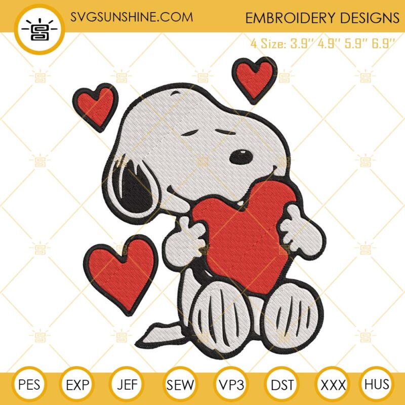 Snoopy Holding A Heart Embroidery Files, Snoopy Valentine Embroidery ...