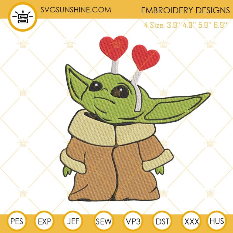 Baby Yoda Heart Headband Embroidery Designs, Baby Yoda Valentines Day ...