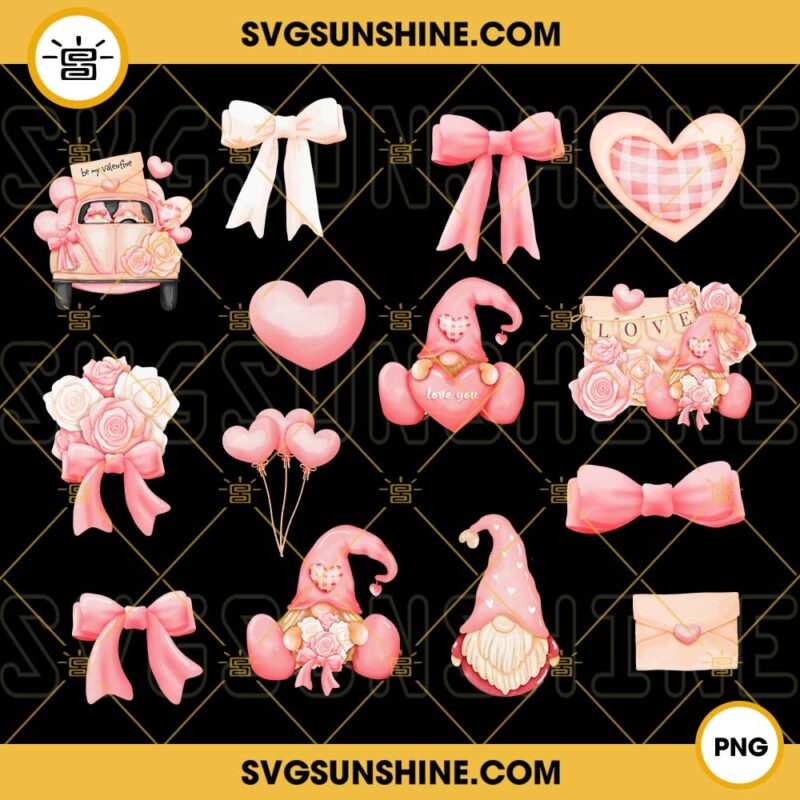 Valentines Gnomes Watercolor Clipart PNG Bundle, Gnome With Heart And ...