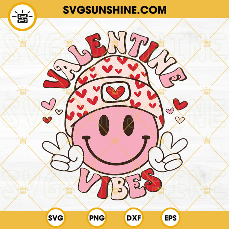 Valentine Vibes SVG, Smiley Face SVG, Valentine's Day SVG, Retro ...