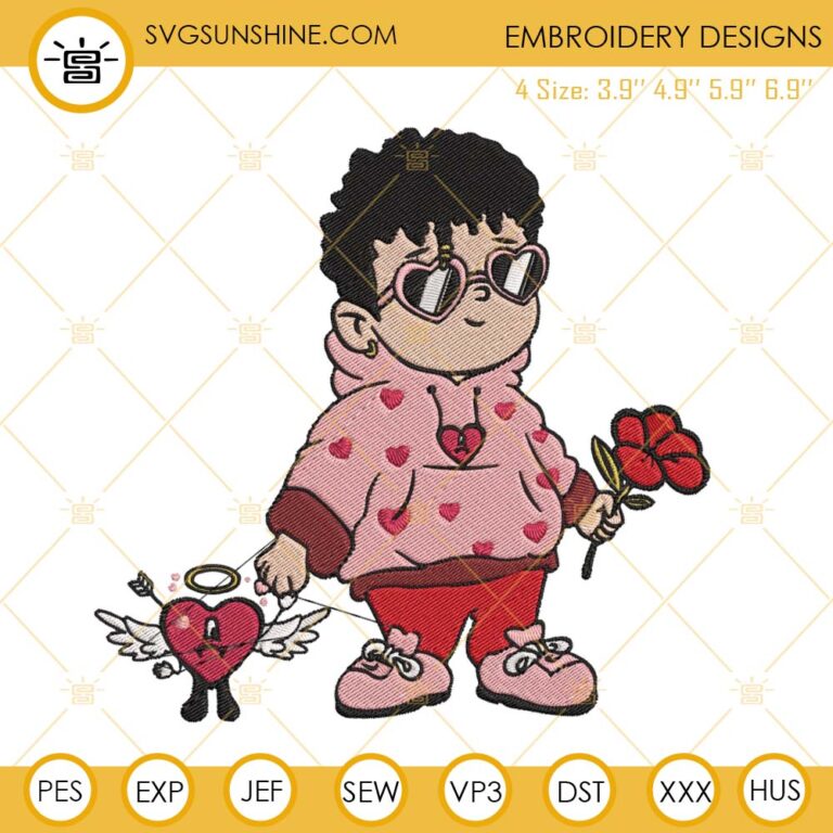 Bad Bunny Heart Sunglasses Embroidery Files, Bad Bunny Valentines ...