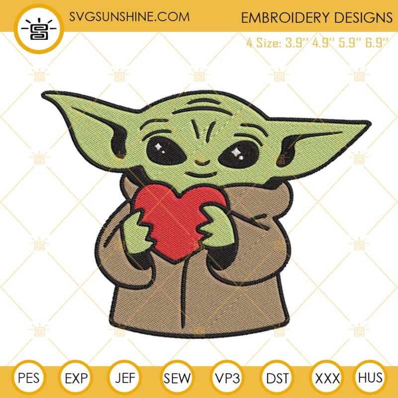Baby Yoda With Heart Embroidery Designs, Star Wars Valentine Embroidery ...