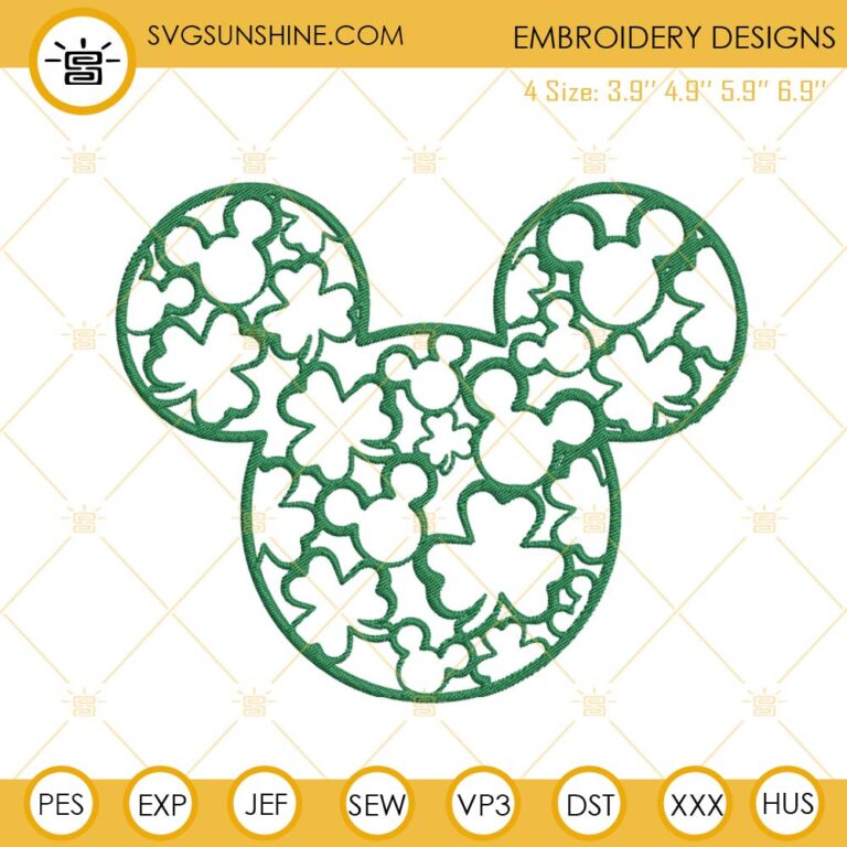 Mickey Mouse Head Shamrock Embroidery Design, St Patrick's Day ...