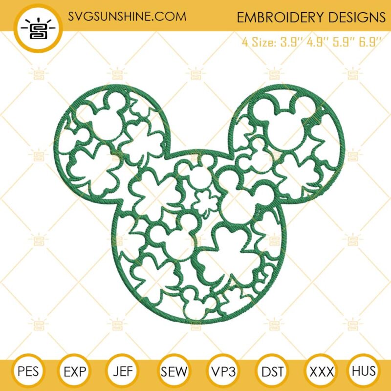 Mickey Mouse Head Shamrock Embroidery Design, St Patrick's Day ...